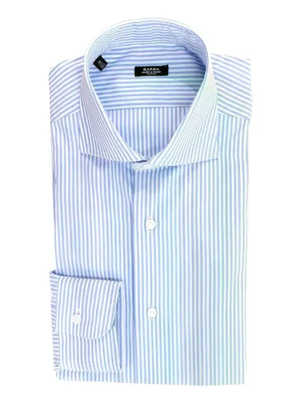 BARBA NAPOLI Vertical-stripe Spread-collar Shirt - White