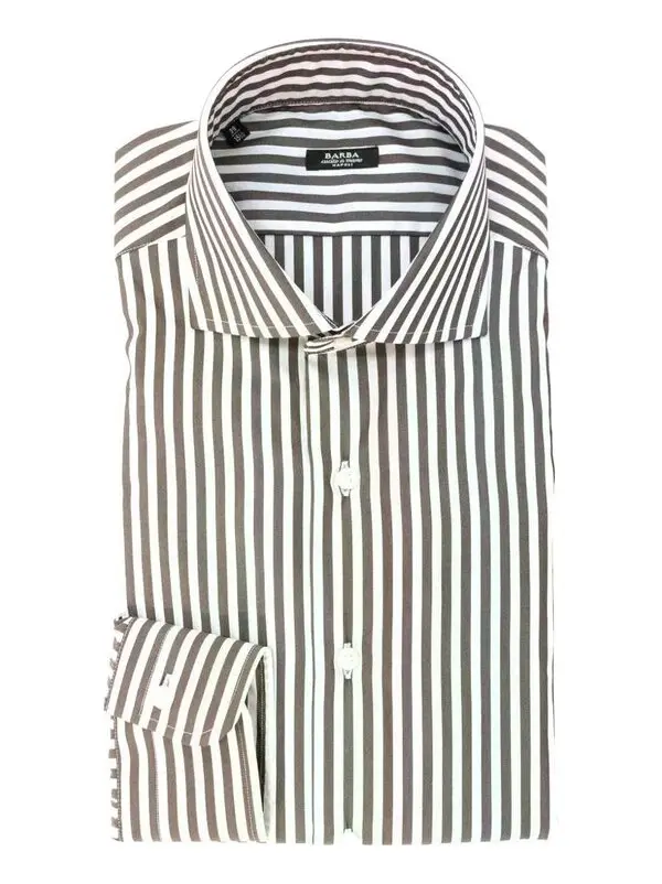 BARBA NAPOLI Striped-pattern Spread-collar Shirt - Brown