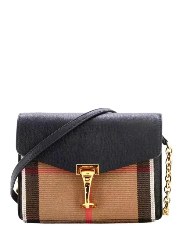Burberry Macken Crossbody Bag In Leather And House Check Canvas - Black