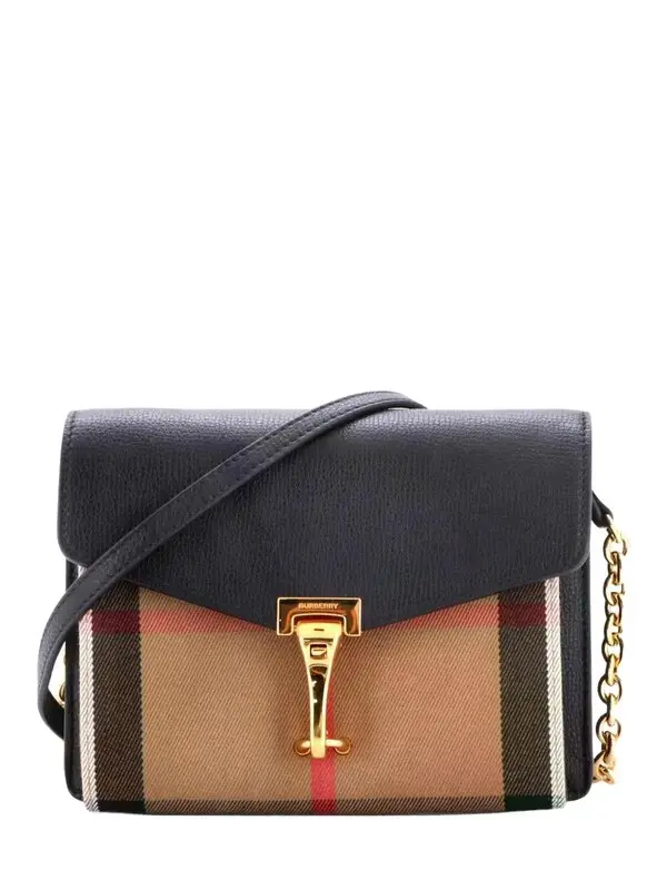 Burberry Macken Crossbody Bag In Leather And House Check Canvas - Black