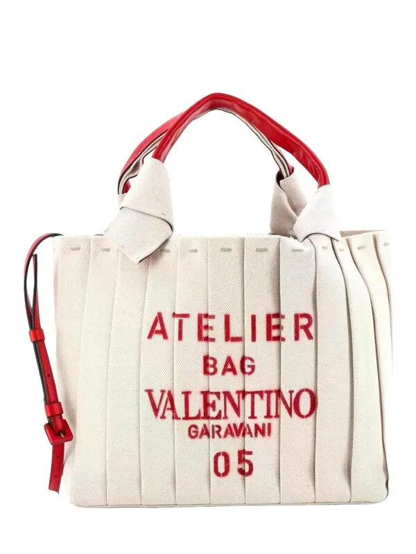 Valentino Garavani Atelier 05 Pleated Canvas Medium Tote Bag - Neutrals
