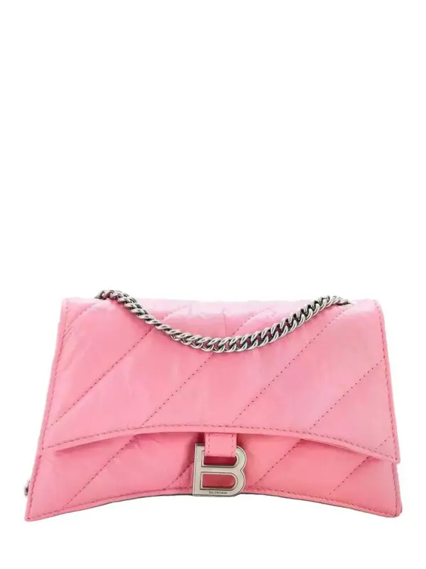 Balenciaga Crush Chain Flap Bag Quilted Crushed Calfskin Shoulder Bag - Pink