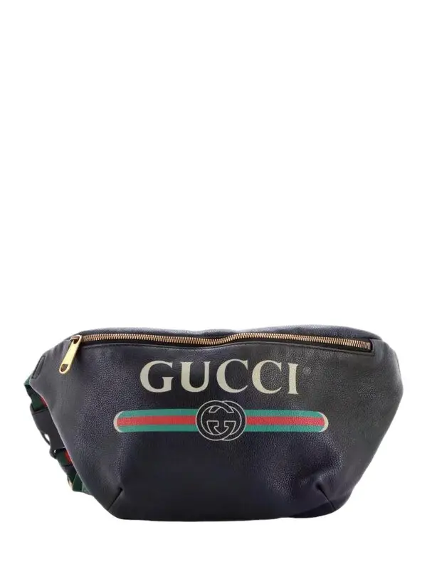 Gucci Logo Printed Leather Belt Bag - Black