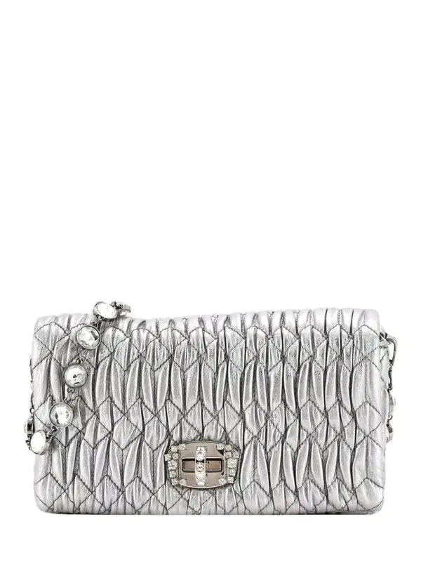 Miu Miu Crystal Matelassé Leather Small Clutch Bag - Metallic