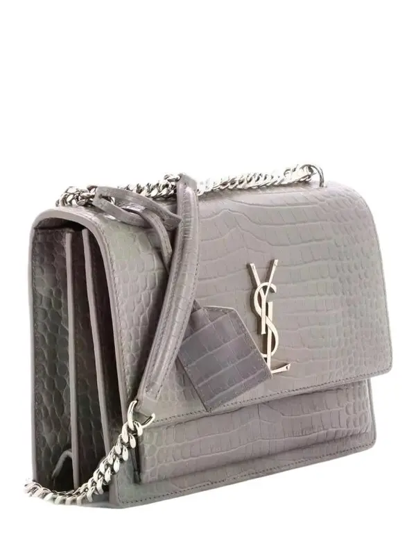 Saint Laurent Sunset Crocodile Embossed Leather Medium Crossbody Bag - Grey