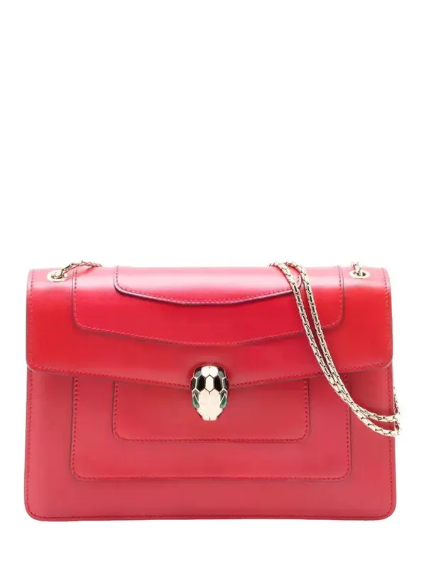 BVLGARI Calfskin Serpenti Forever Shoulder Bag - Red