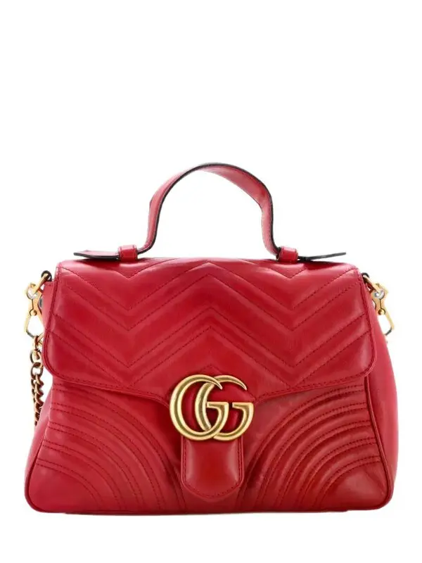 Gucci Matelassé Leather Small Satchel With Top Handle Flap - Red