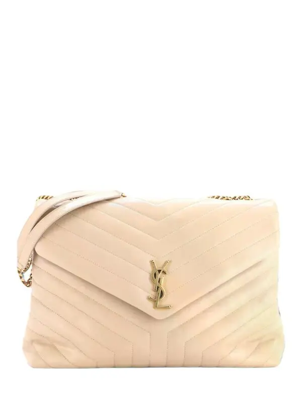 Saint Laurent Loulou Matelassé Chevron Leather Shoulder Bag - Neutrals