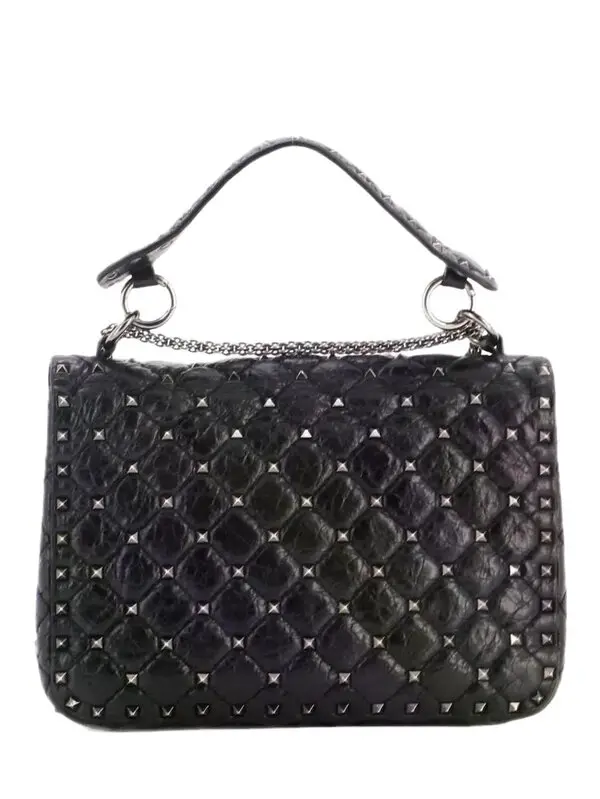 Valentino Garavani Rockstud Spike Flap Bag Crystal Embellished Quilted Leather Medium Shoulder Bag - Black