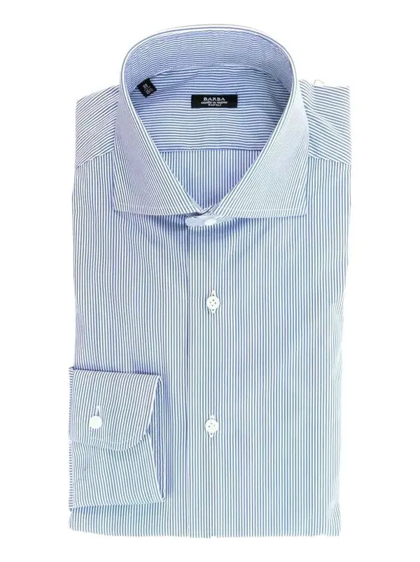 BARBA NAPOLI Vertical-stripe Spread-collar Shirt - Blue