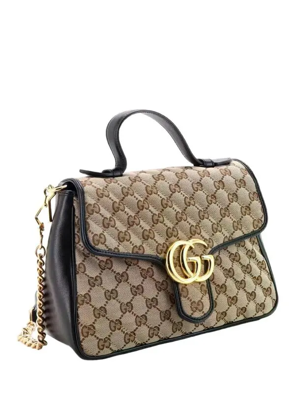 Gucci Gg Marmont Quilted Gg Canvas Small Satchel With Leather Trim - Black