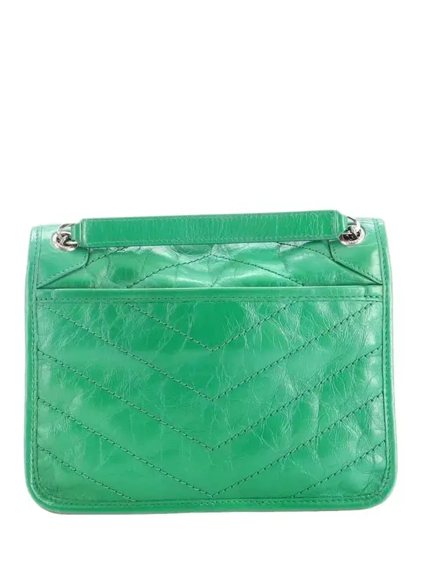 Saint Laurent Niki Chain Flap Bag Matelasse Chevron Leather Baby Shoulder Bag - Green