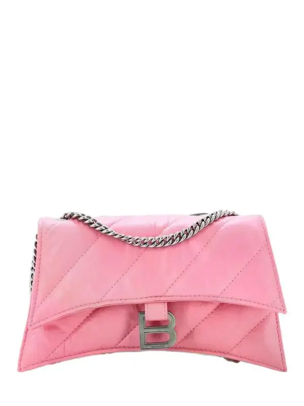 Balenciaga Crush Chain Flap Bag Quilted Crushed Calfskin Small Shoulder Bag - Pink