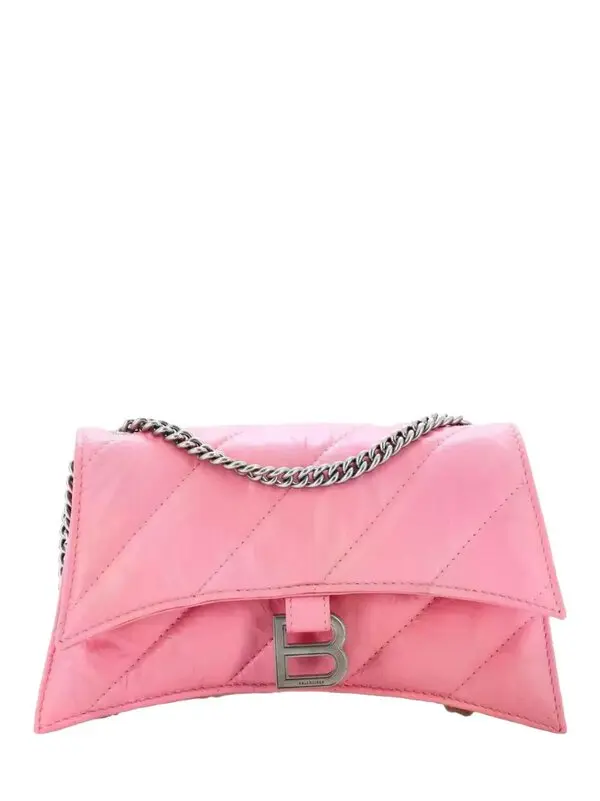 Balenciaga Crush Chain Flap Bag Quilted Crushed Calfskin Small Shoulder Bag - Pink