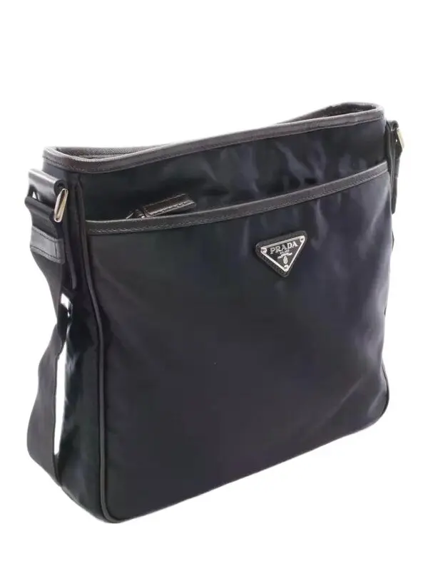 Prada Enamel Triangle Logo Shoulder Bag - Black