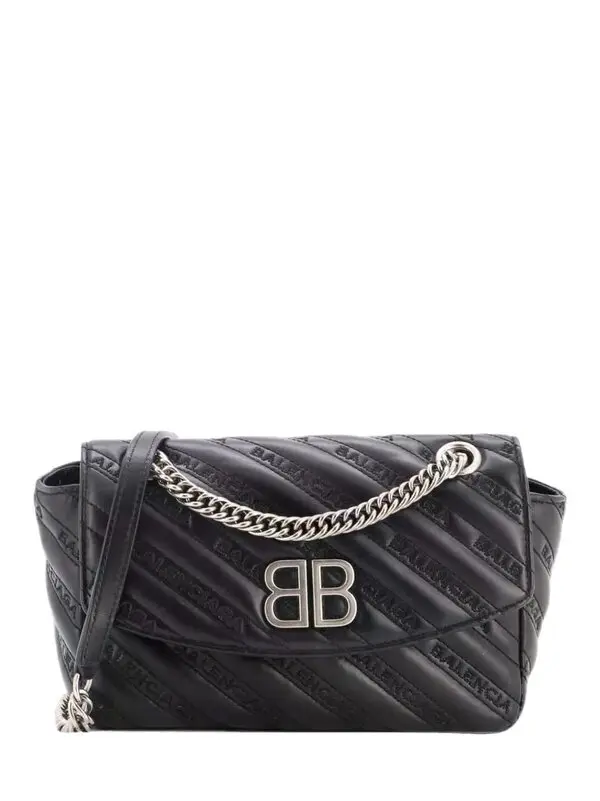 Balenciaga Bb Chain Round Shoulder Bag Embossed Leather Small Crossbody Bag - Black