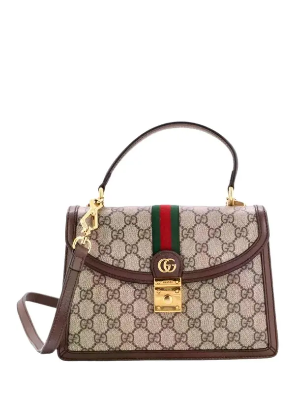 Gucci Ophidia Flap Top Handle Bag Gg Coated Canvas Small Satchel - Brown