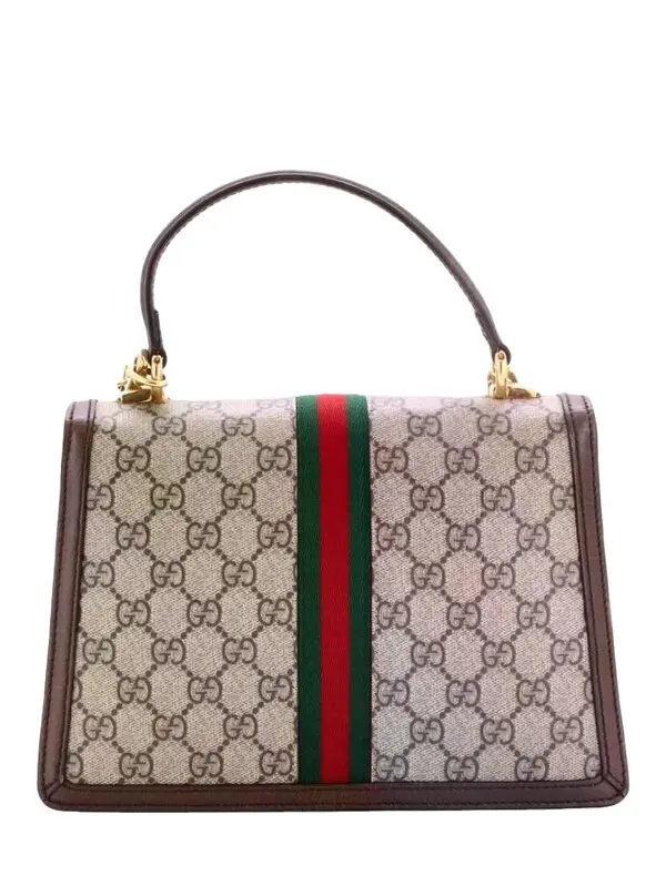 Gucci Ophidia Flap Top Handle Bag Gg Coated Canvas Small Satchel - Brown