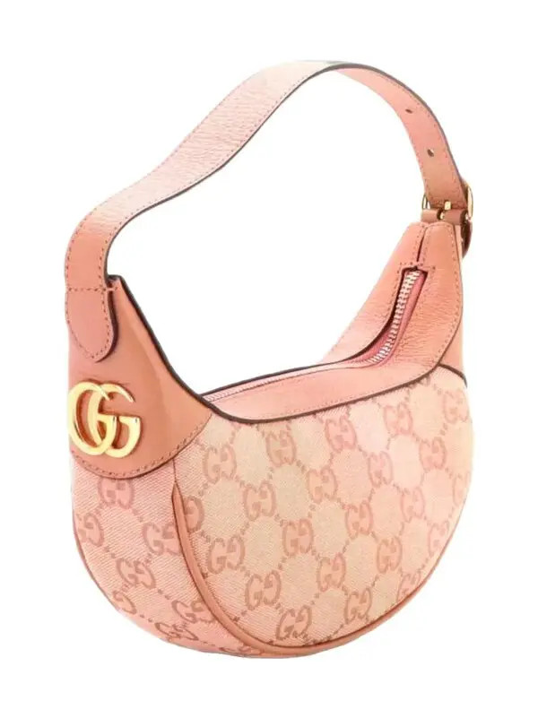 Gucci Ophidia Half Moon Bag Gg Canvas With Leather Mini Hobo Bag - Pink