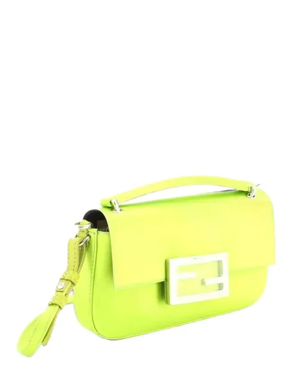 Fendi Baguette Phone Pouch Silk Satchel - Green