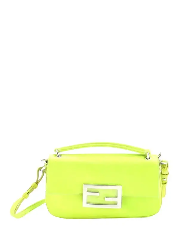 Fendi Baguette Phone Pouch Silk Satchel - Green