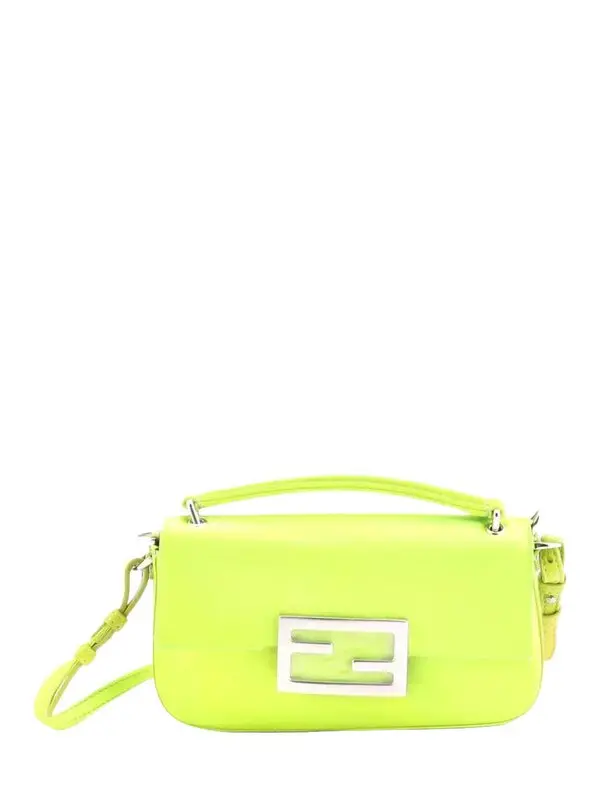 Fendi Baguette Phone Pouch Silk Satchel - Green