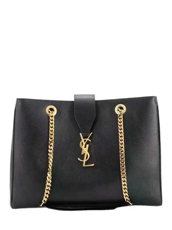 Saint Laurent Monogram Shopper Leather Large Tote Bag - Black