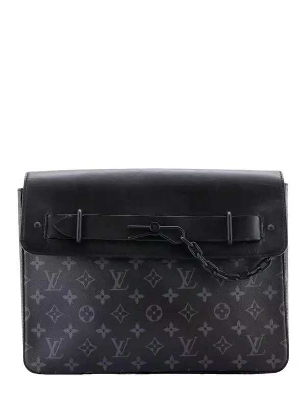 LOUIS VUITTON Monogram Eclipse Canvas Pochette Steamer Clutch Bag - Black