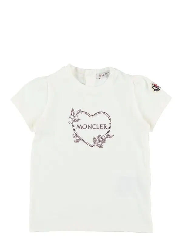 Moncler Embroidered Heart Logo Cotton T-shirt - Bianco