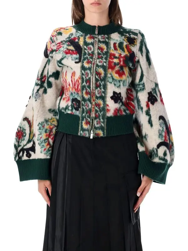 Sacai Floral Jacquard Zip-front Cardigan - Ivory Multi