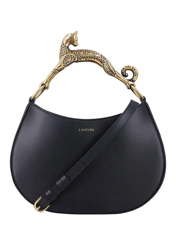 LANVIN Sculptural Cat Handle Hobo Bag - Nero