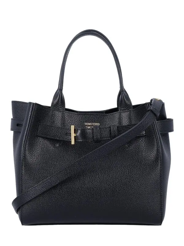 TOM FORD Small Leather Tote Bag With Shoulder Strap - Nero