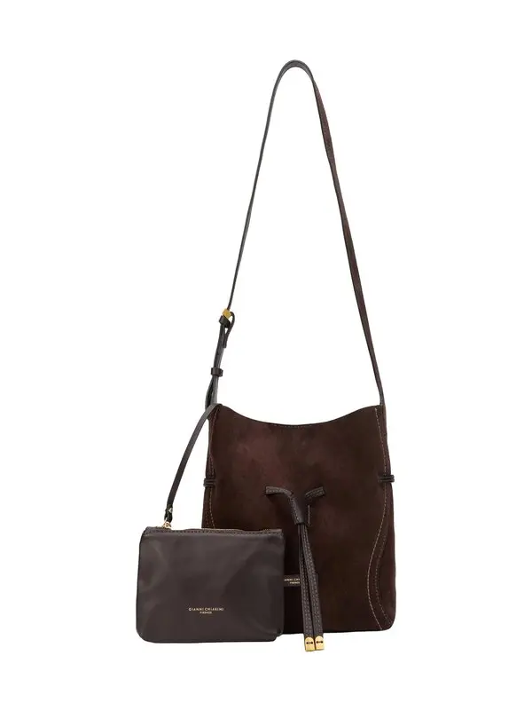 GIANNI CHIARINI Suede Shoulder Bag With Pouch - Brown