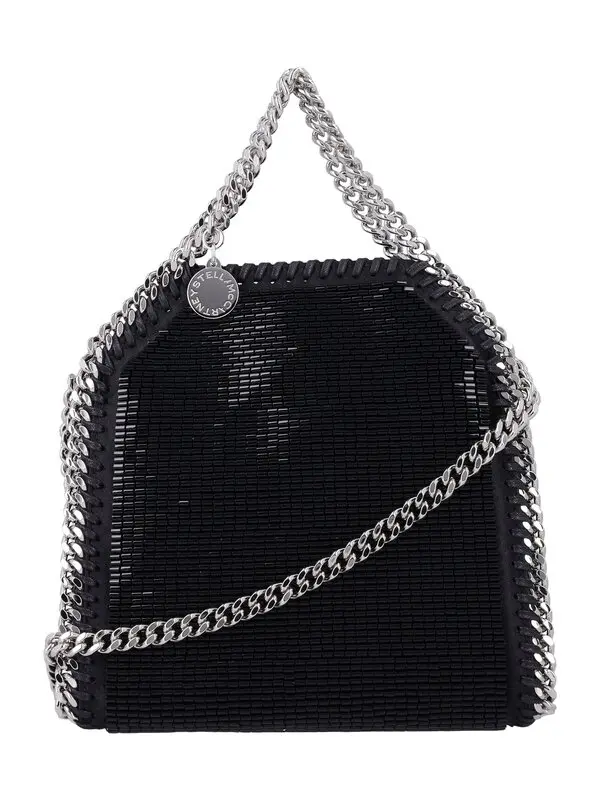 Stella McCartney Falabella Mini Tote Handbag With Silver Diamond-cut Chain - Nero