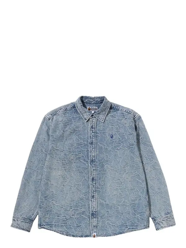A BATHING APE One Point Line Camo Jacquard Denim Ls Shirt - Blue