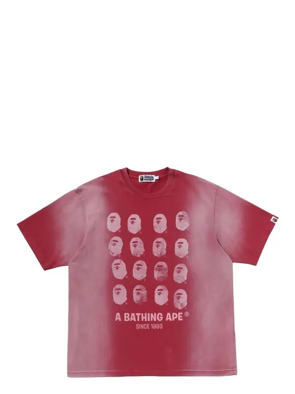 A BATHING APE Bleeched Multi Ape Head Logo Relaxed Fit T-shirt - Red