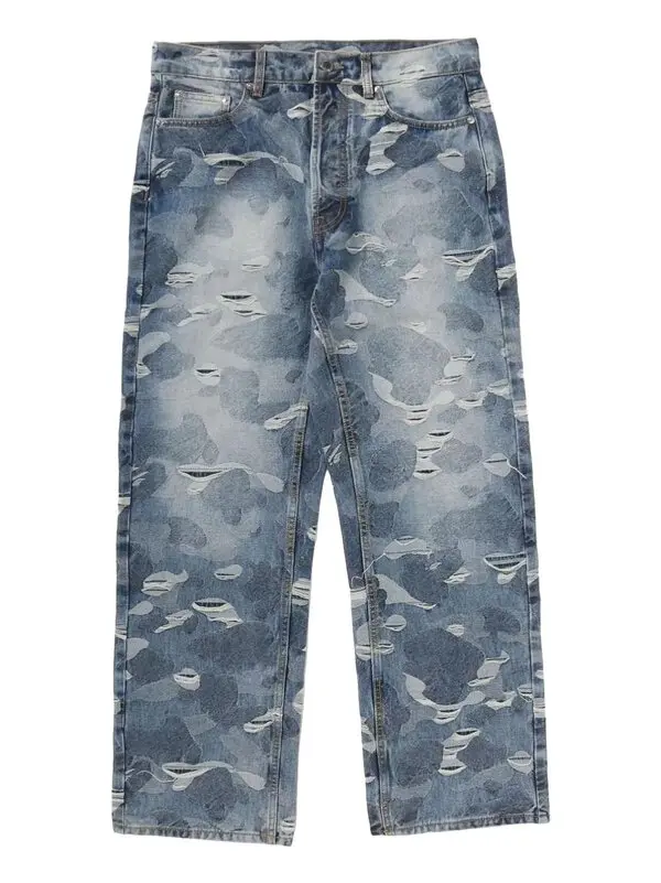 A BATHING APE Solid Camo Jacquard Denim Pants - Blue