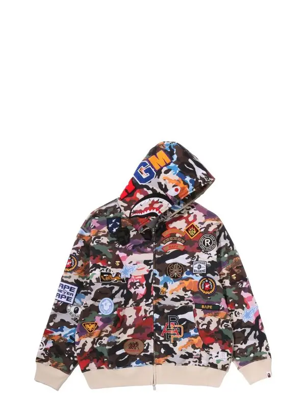 A BATHING APE Hybrid Camo Multi Badge Shark Full Zip Hoodie - Multi-color