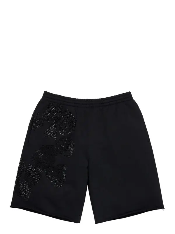 DENIM TEARS Biggie Rhinestone Cotton Wreath Sweatshort - Black
