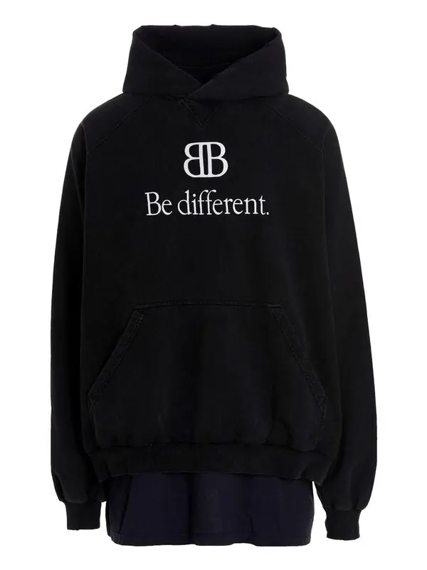 Balenciaga Bb Be Different Patched Hoodie - Black