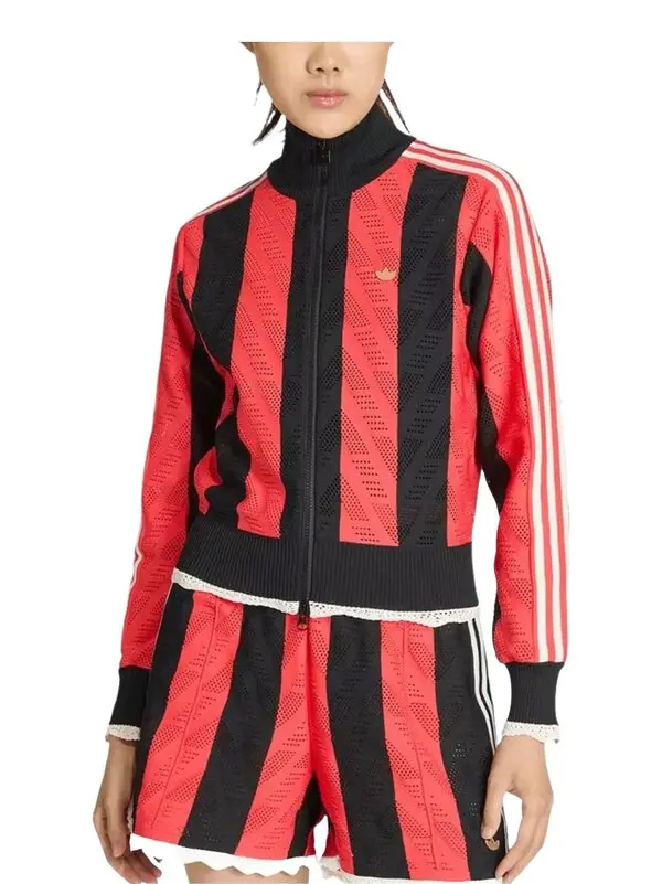 Adidas Originals Firebird Open-knit Crochet Track Jacket - Black/semi Lucid Red