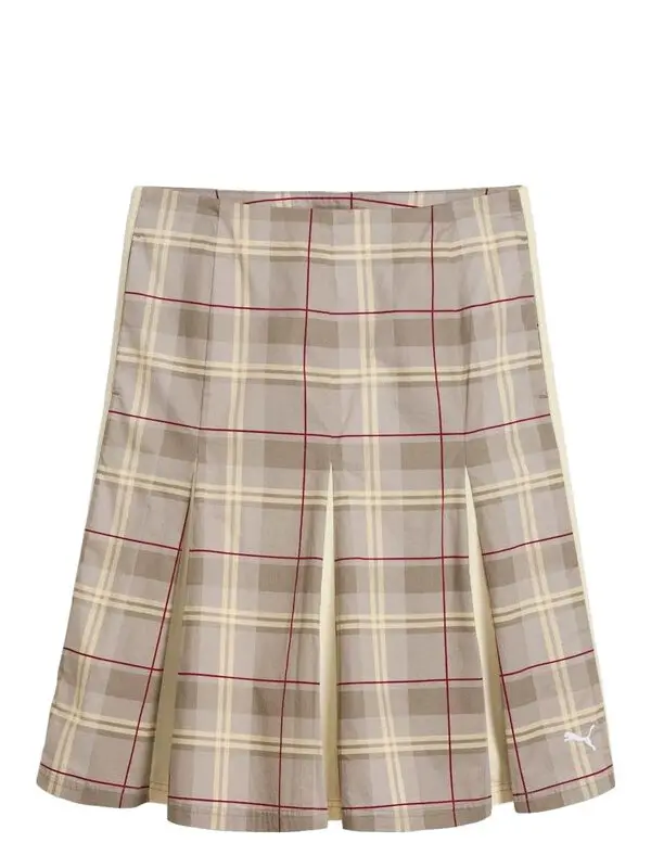 PUMA T7 Pleated Tartan Midi Skirt - Mouse Gray