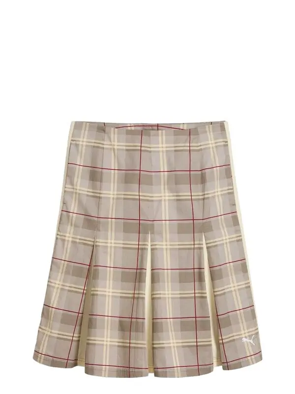 PUMA T7 Pleated Tartan Midi Skirt - Mouse Gray