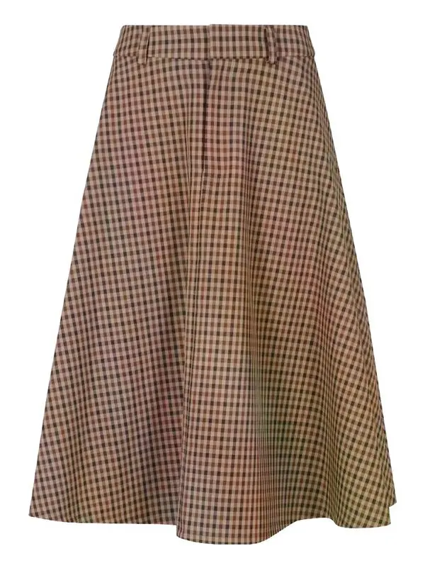 DONDUP Check Pattern Flared Midi Skirt - Brown