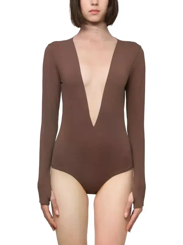 ATU BODY COUTURE Long Sleeve Top With Tulle Insert - Brown
