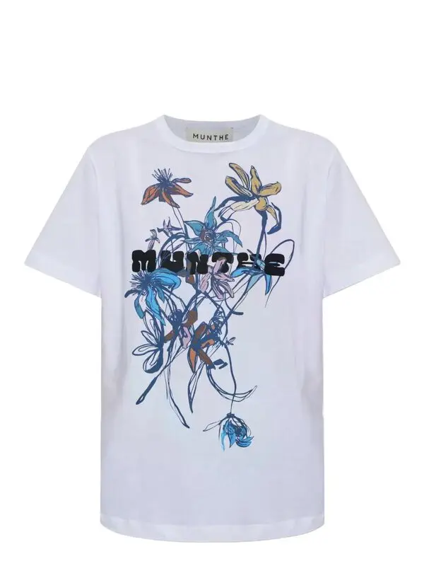 Munthe Floral Print Crewneck Cotton Top - White