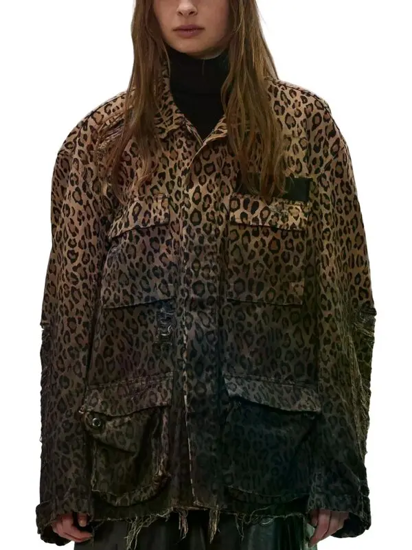 R13 Shredded Leopard-print Jacket - Brown