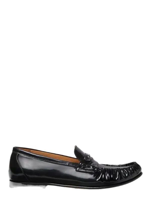 Fendi Scrunch Ruched Leather Loafers - Black