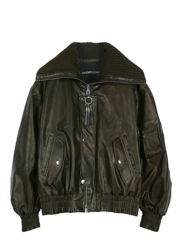 Andersson Bell Ma-1 Faux Leather Bomber Jacket - Khaki