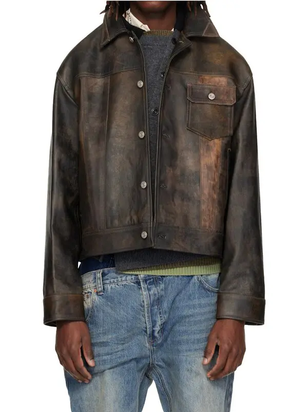 Andersson Bell Patchwork Trucker Leather Jacket - Brown